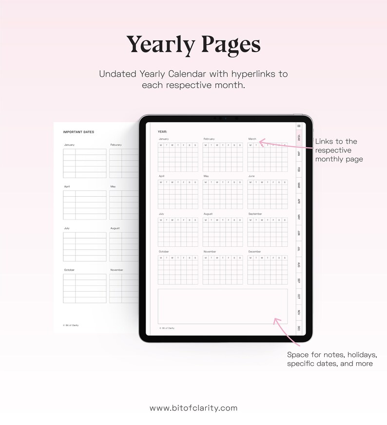 Undated Pink Daily Digital Planner for Goodnotes, Notability, Xodo ...