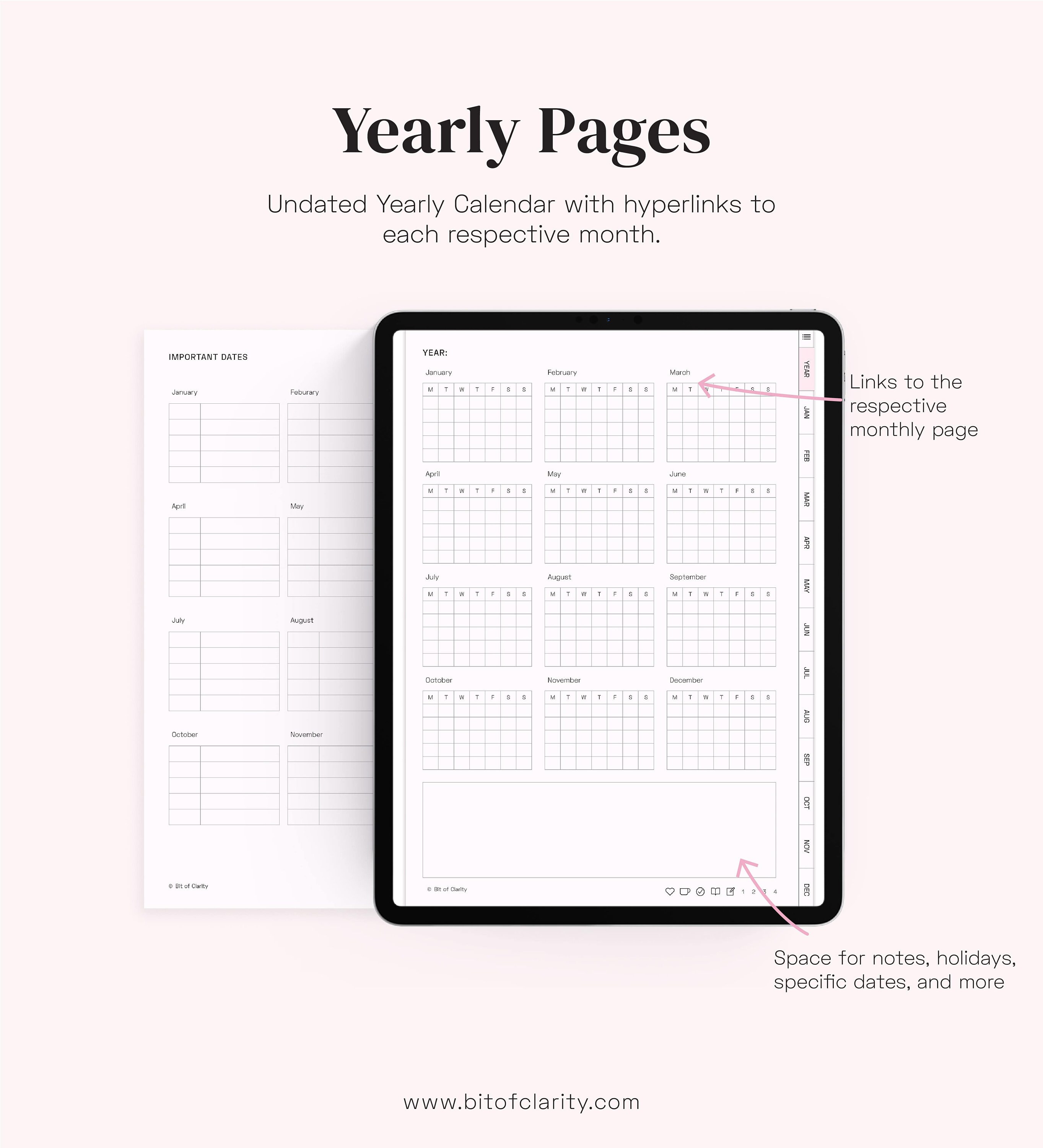 Undated Weekly Student Digital Planner in Pink | iPad & Tablet ...