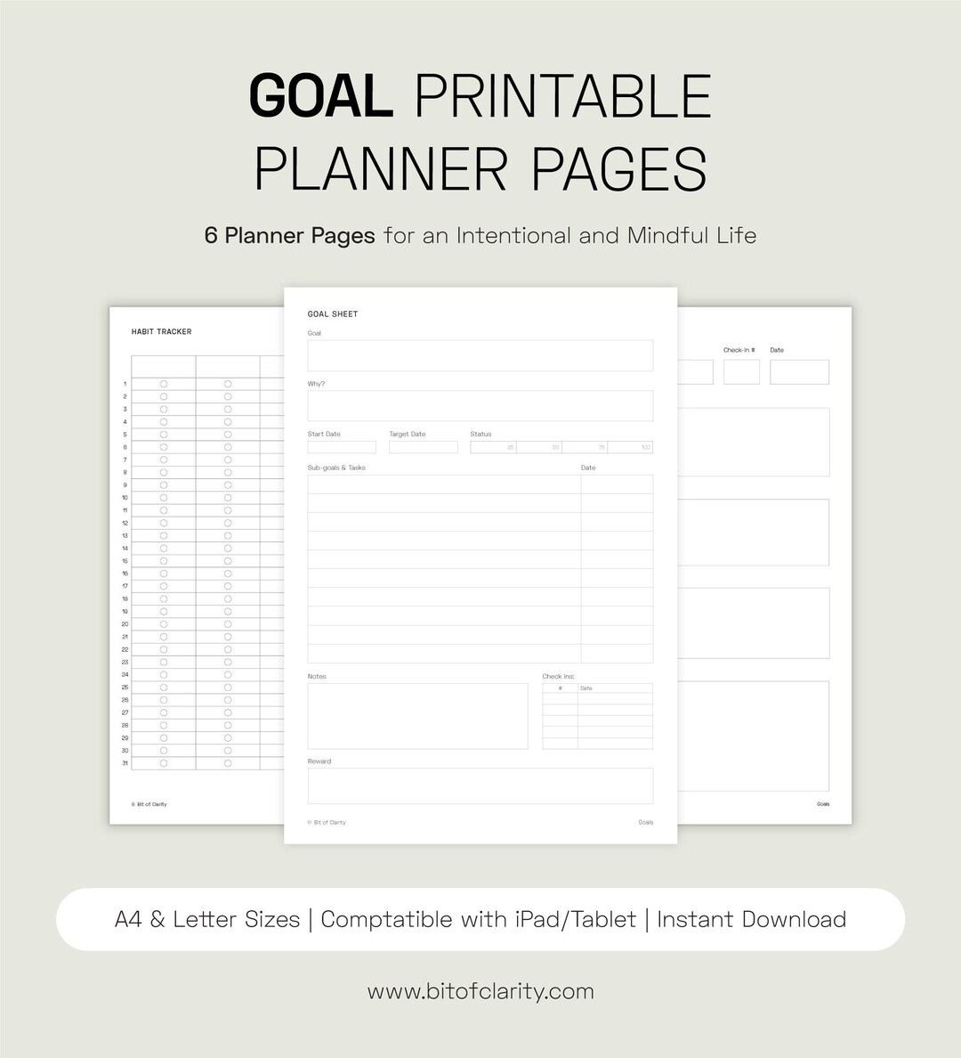Goal Planner Printable Pack, A4 & Letter, Goal Sheet, Goal Check-in ...