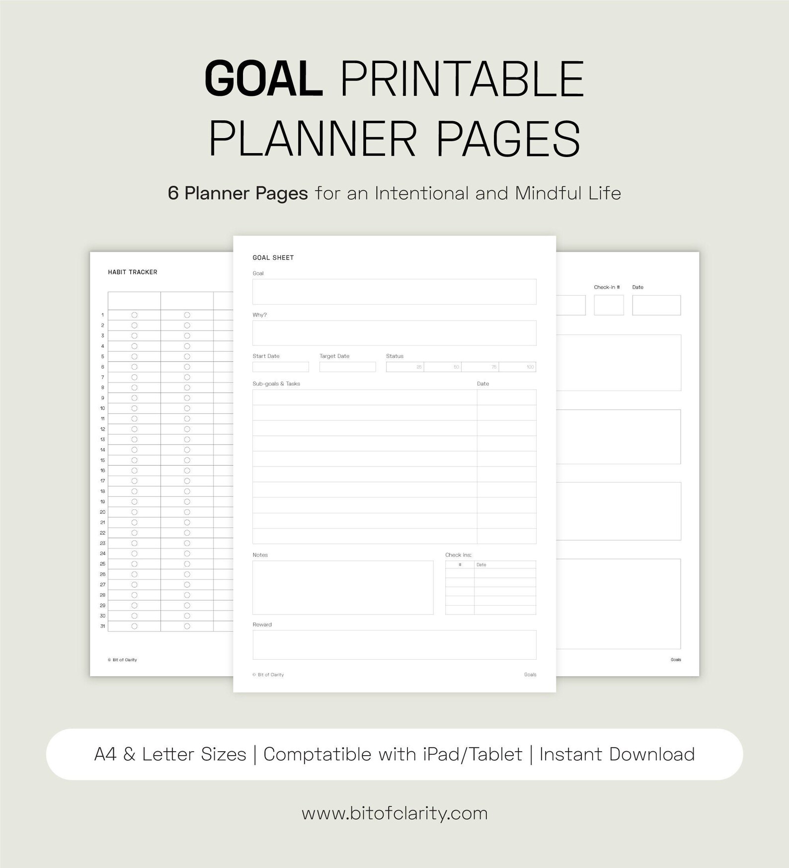 Goal Planner Printable Pack, A4 & Letter, Goal Sheet, Goal Check-in ...