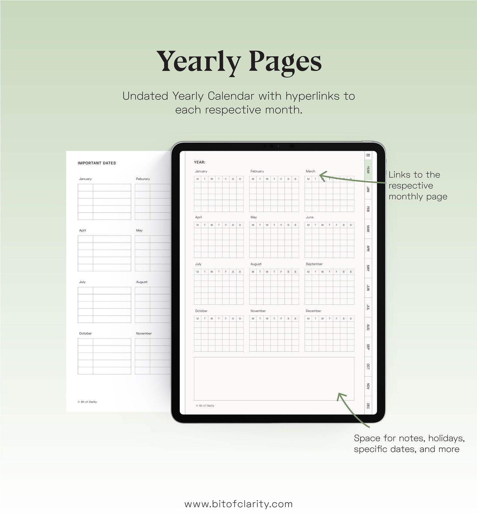 Undated Minimalist Daily Digital Planner in Green | Intentional Living ...