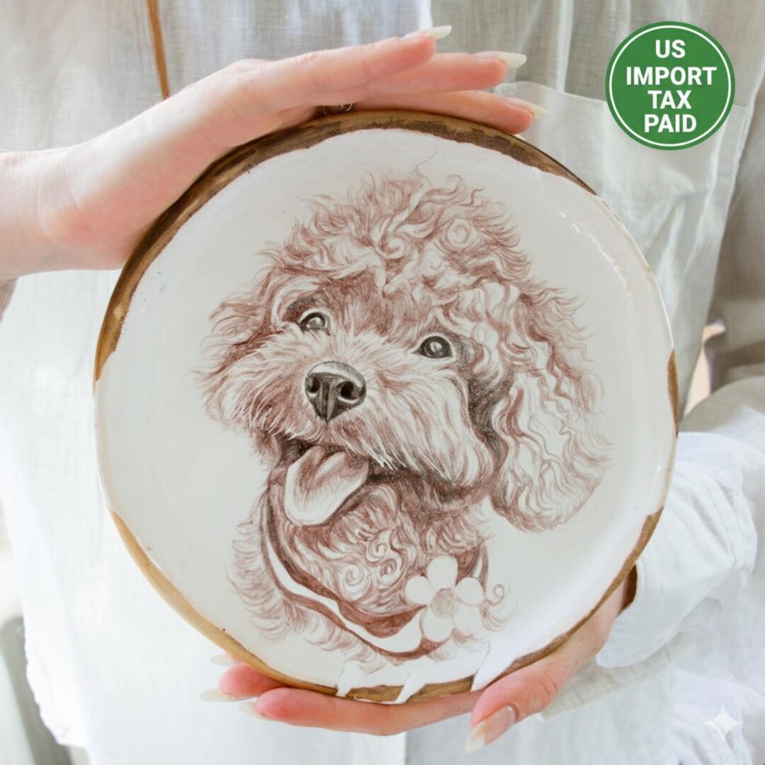 Custom Hand-painted Pet Portrait Ceramic Plate, Handmade Pottery Dish ...