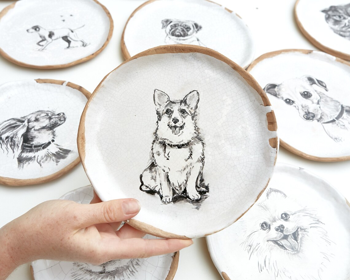 Corgi dog ceramic plate Pet portrait plate Custom 8 in | Etsy