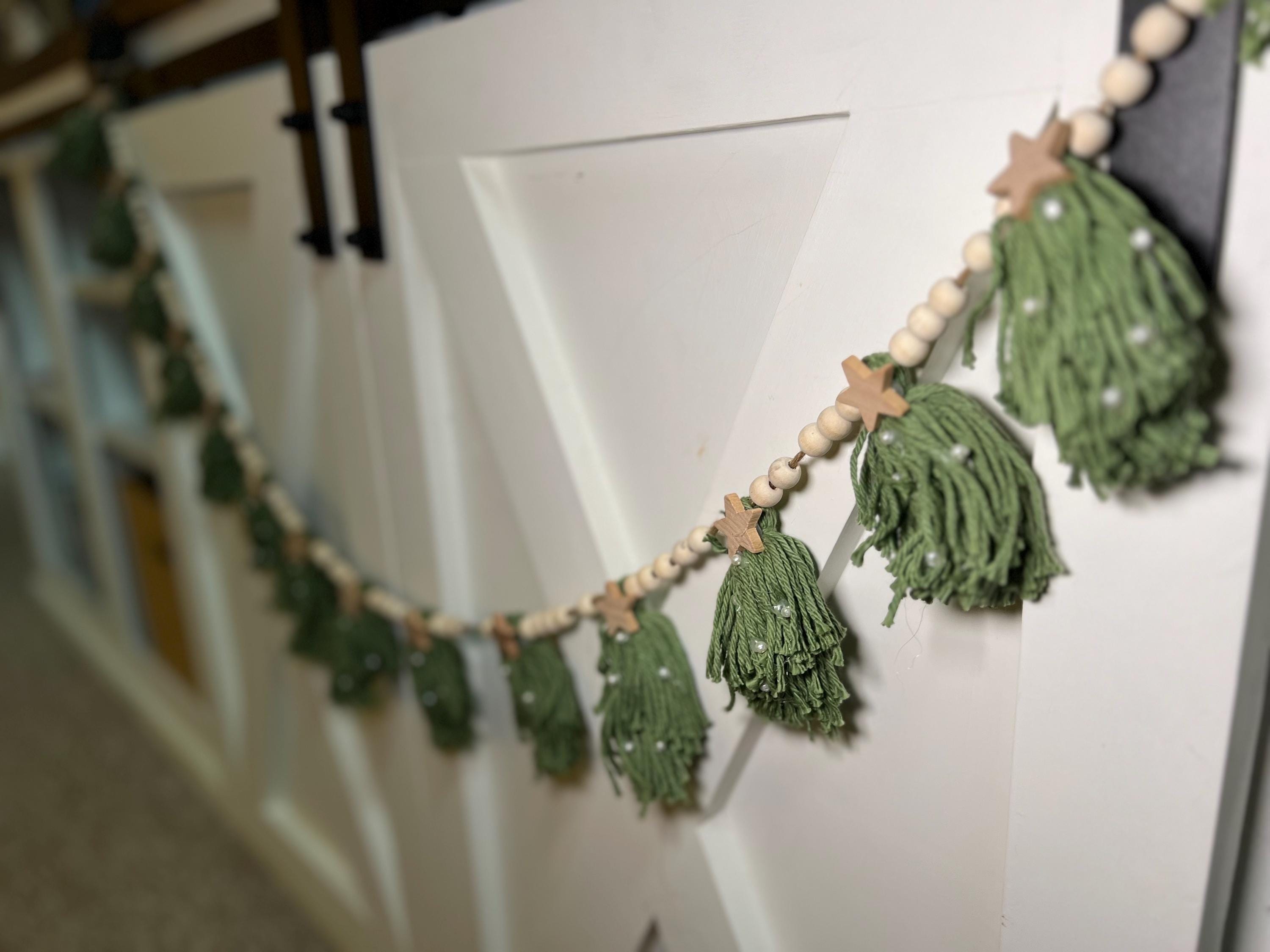 Christmas Tree Garland With Wood Beads, Farmhouse Christmas Decor ...