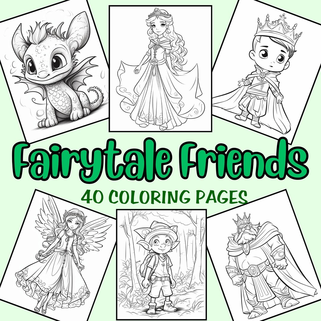 Fairytale Friends Coloring Book, 40 Printable Coloring Pages, Digital ...