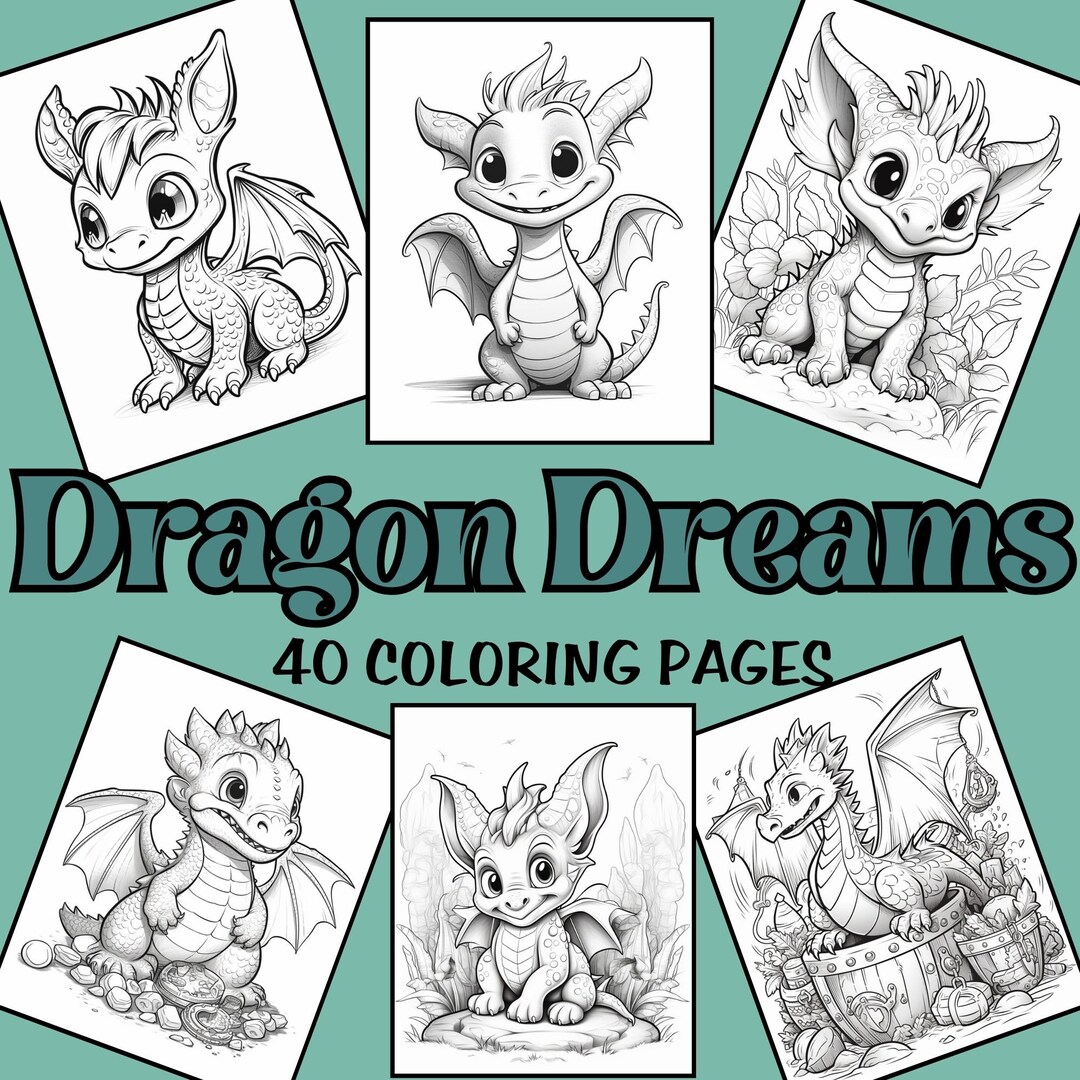 Dragon Dreams Coloring Book, 40 Printable Coloring Pages, Digital ...