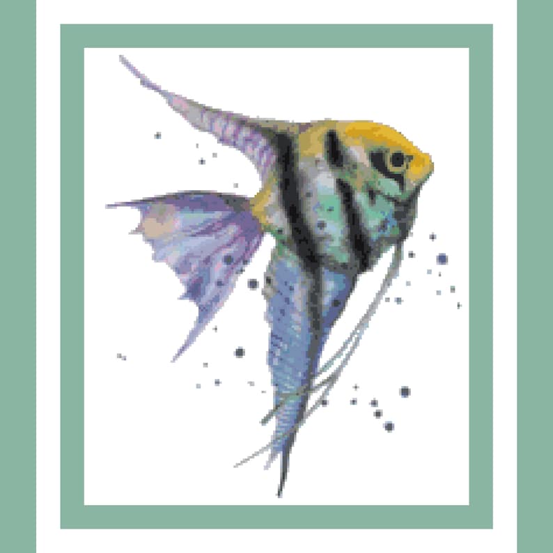 Watercolor Angelfish Cross Stitch Pattern: Animal Fish (PDF Download ...