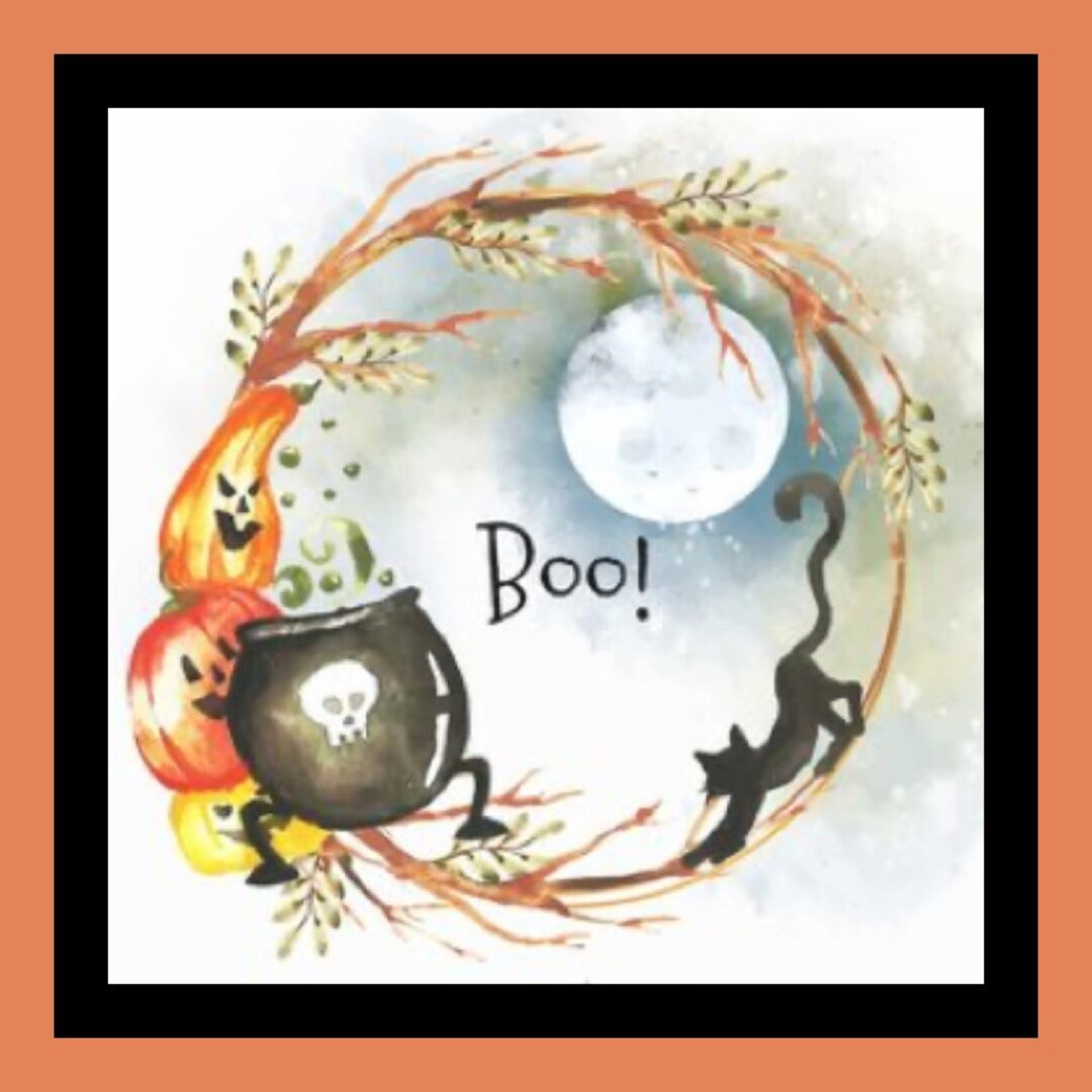 Boo! Halloween Cross Stitch Pattern: Black Cat, Cauldron (instant PDF ...