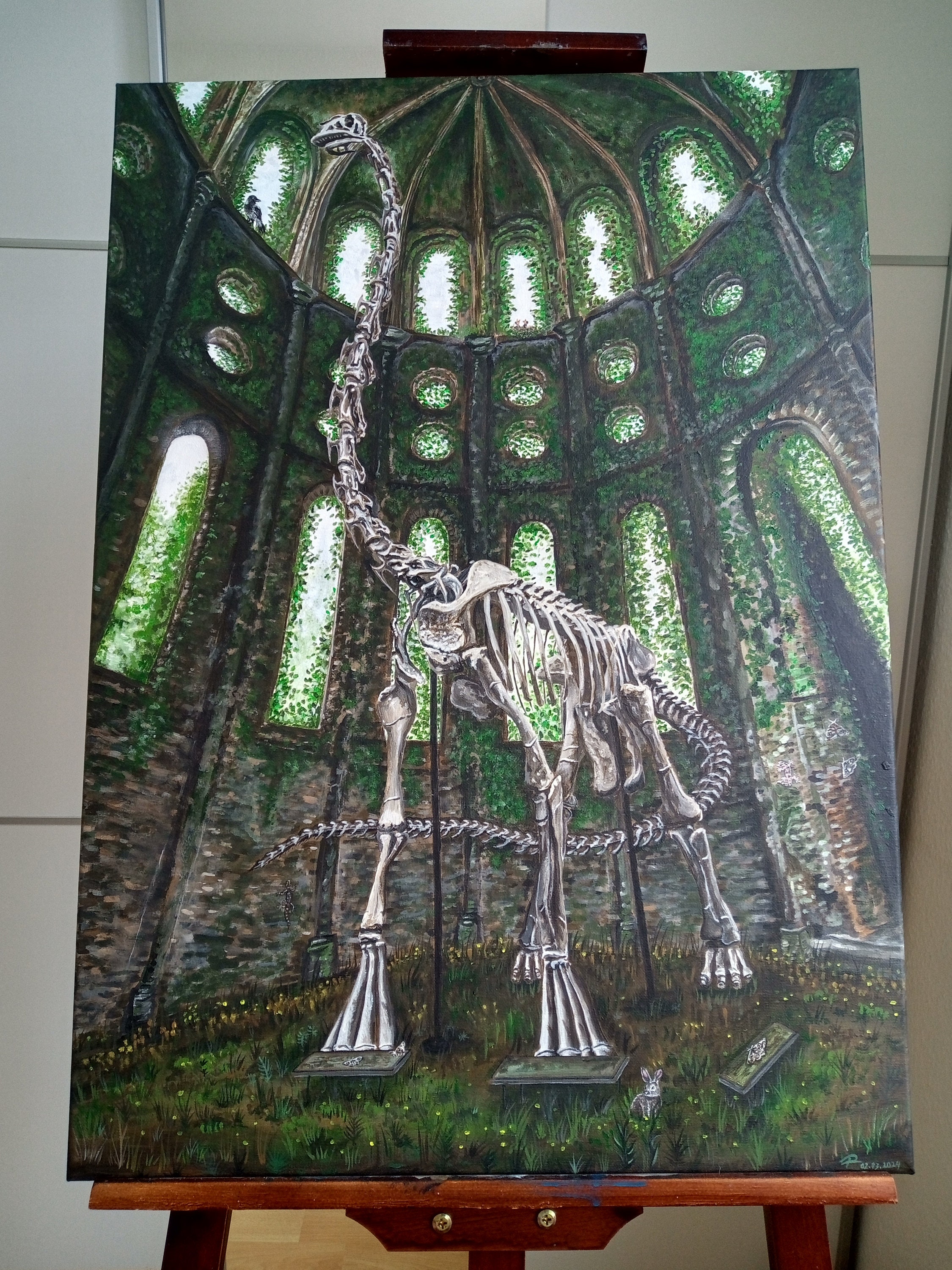 Brachiosaurus Acrylic Painting: Post-apocalyptic Dinosaur Skeleton Wall ...