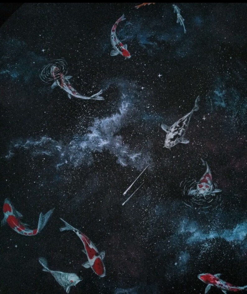 Starry Water Art Koi Fish Acrylic Painting, Hand-painted Original Wall ...