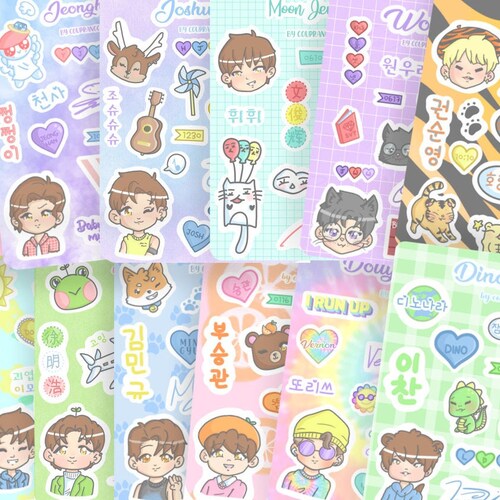 Seventeen Kpop Individual Member Sticker Sheets | Etsy