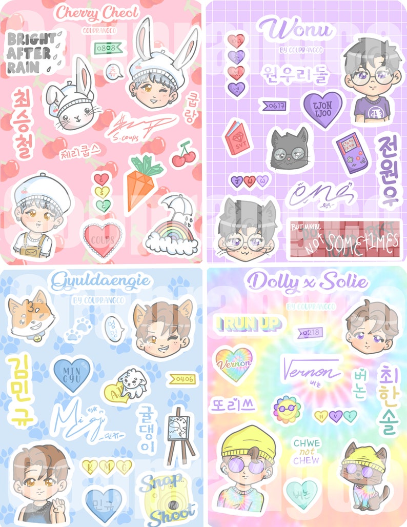 Seventeen Kpop Individual Member Sticker Sheets - Etsy