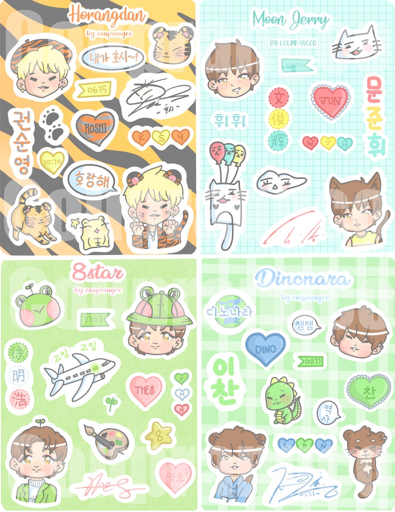 Seventeen Kpop Individual Member Sticker Sheets - Etsy