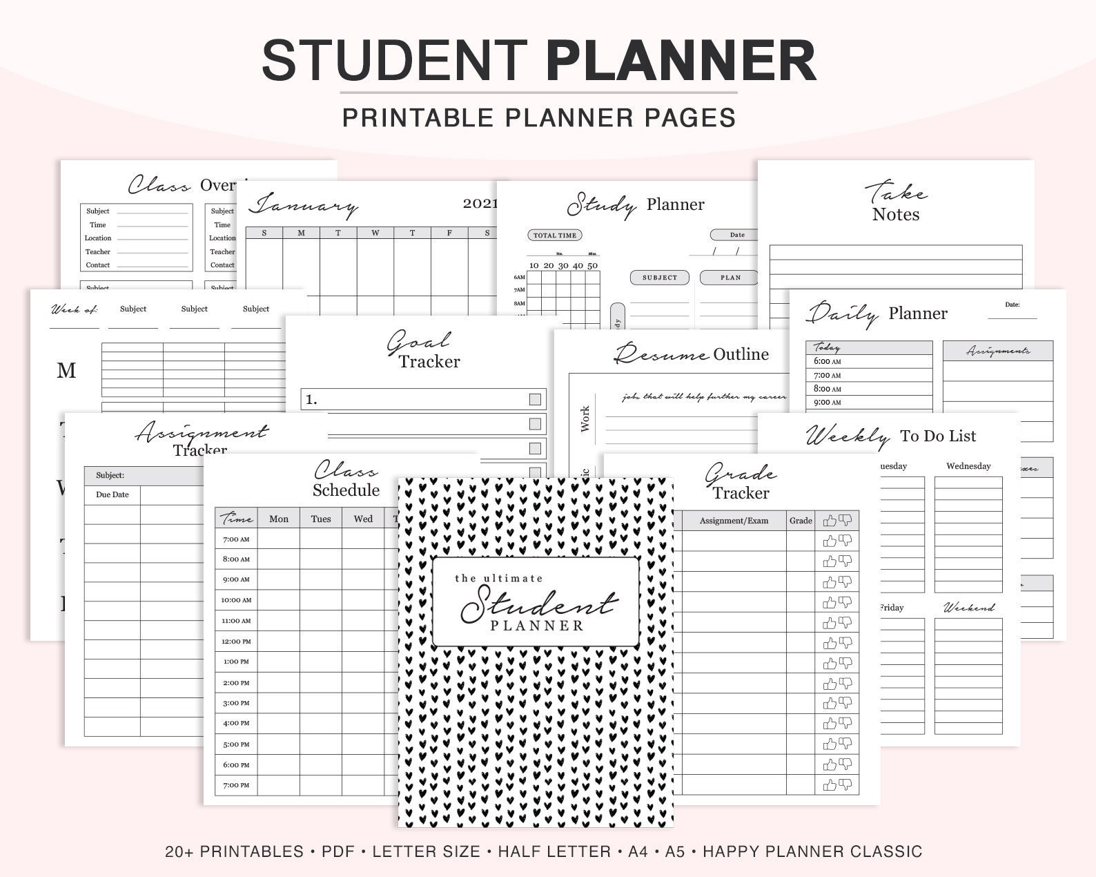 Student Planner Printable Academic Schedule Planner College Student ...