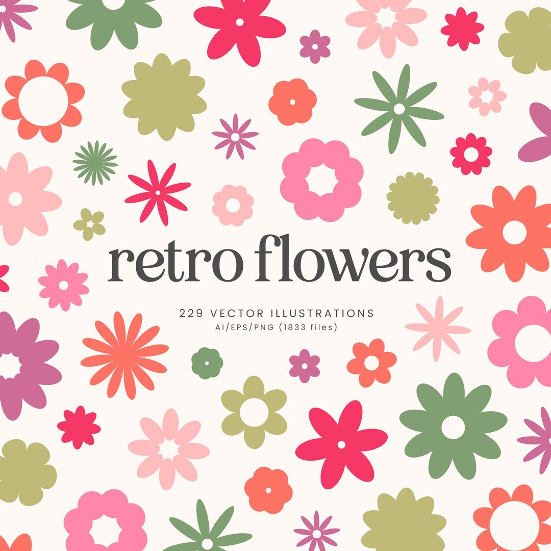 Retro Flower Shape Vector Graphics | Retro Floral Clipart | Flowers SVG ...