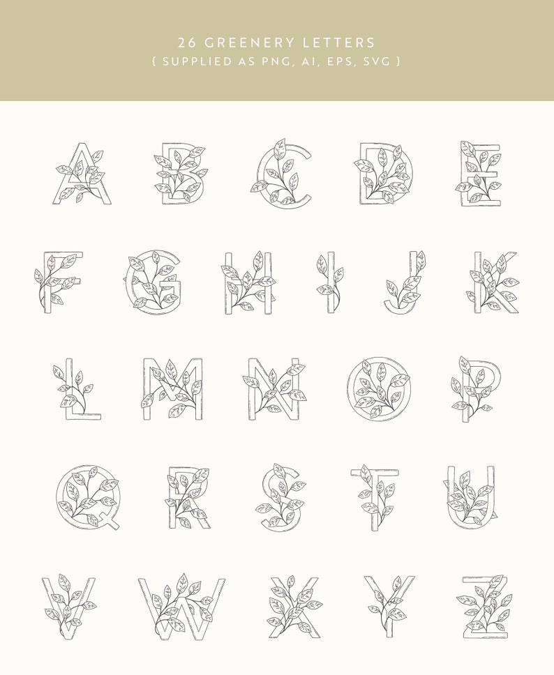 Greenery Alphabet Vector Illustrations | Clipart | SVG | PNG - Etsy Canada