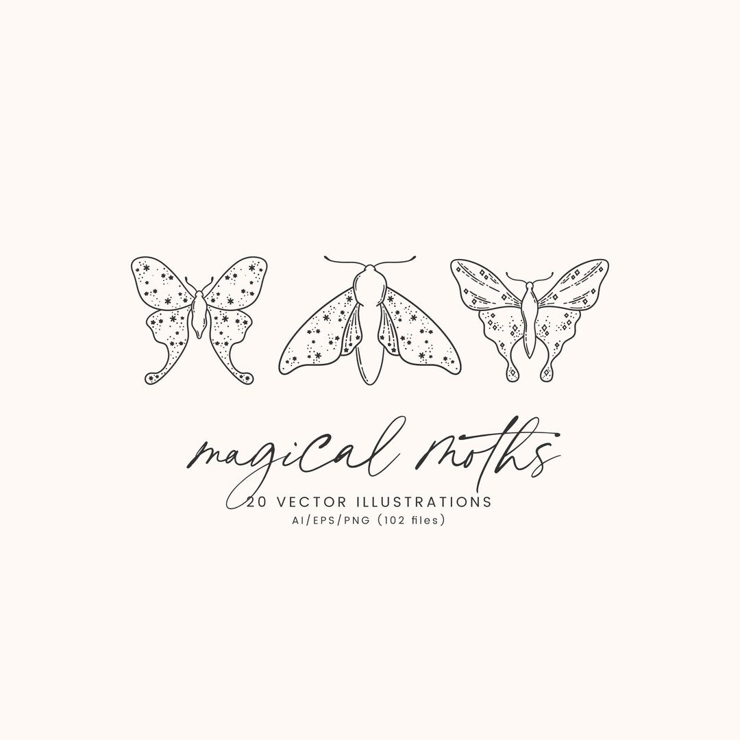 Magical Moths Vector Illustrations | Clipart | SVG | PNG - Etsy