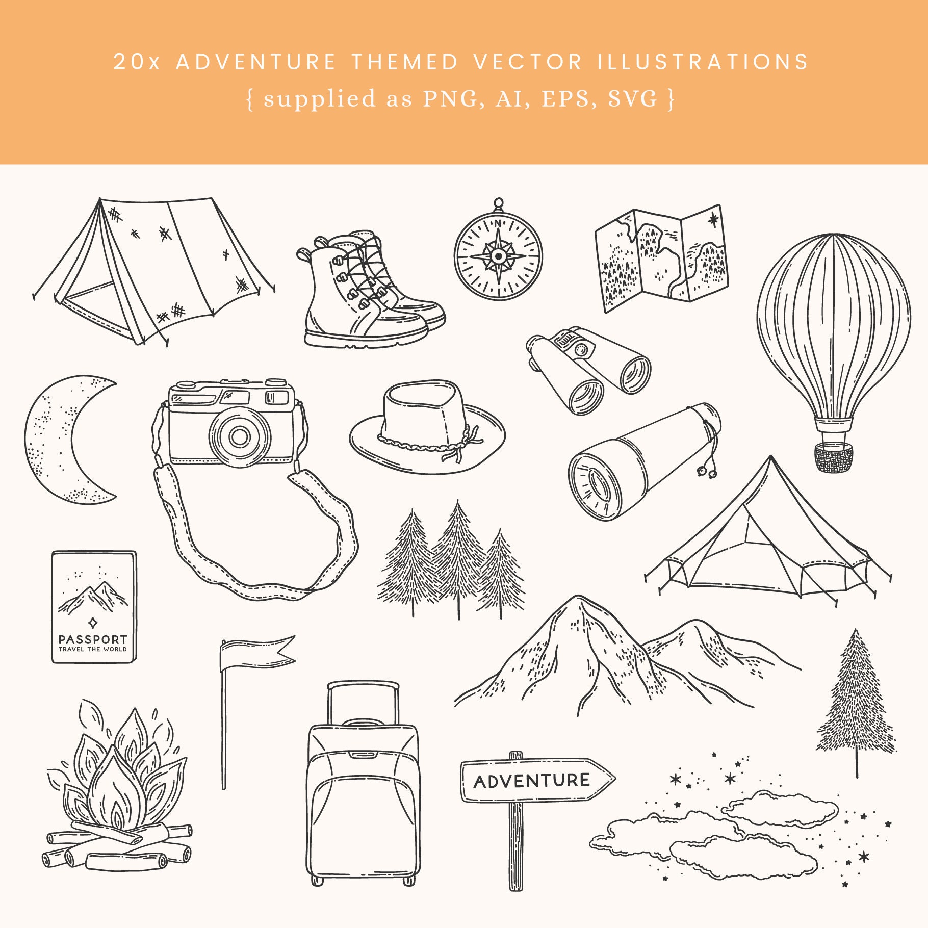 Adventure Clipart | Camping Clipart | Outdoor Illustrations | Travel ...