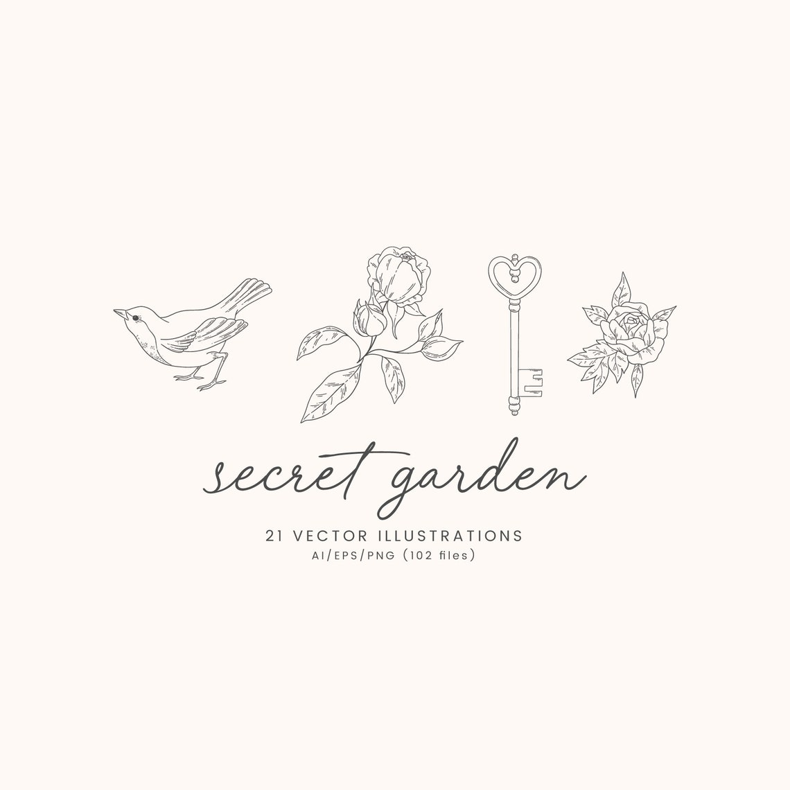 Secret Garden Floral Vector Illustrations | Clipart | SVG | PNG - Etsy