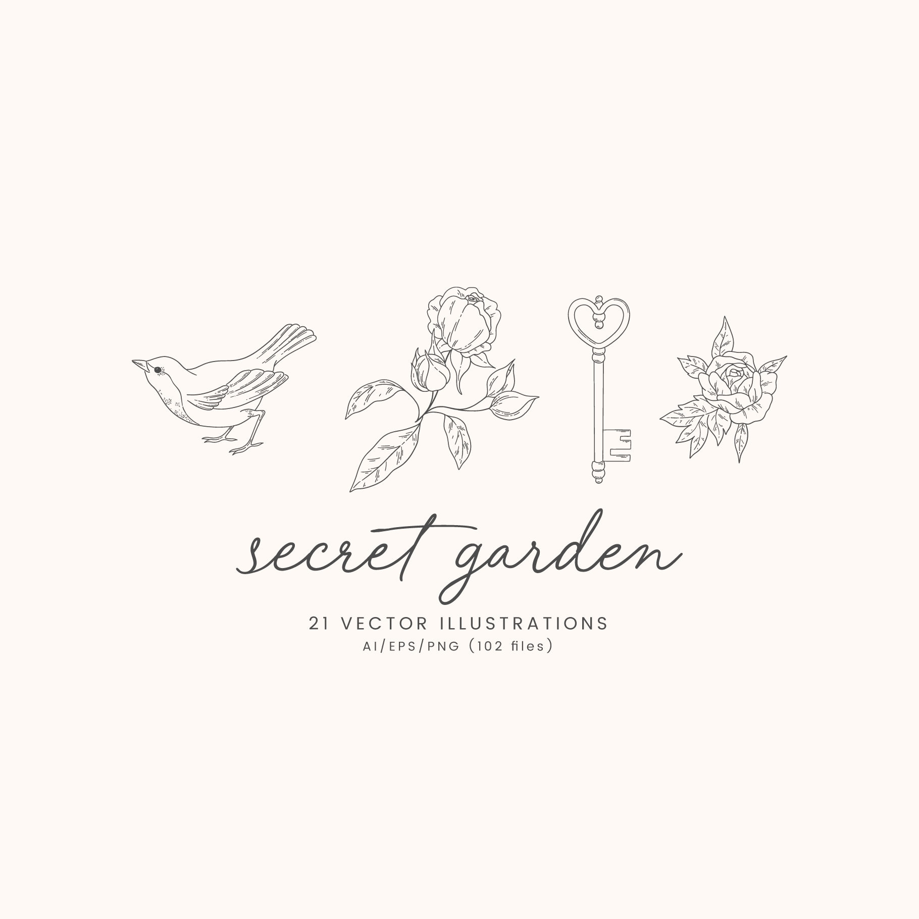 Secret Garden Floral Vector Illustrations | Clipart | SVG | PNG - Etsy