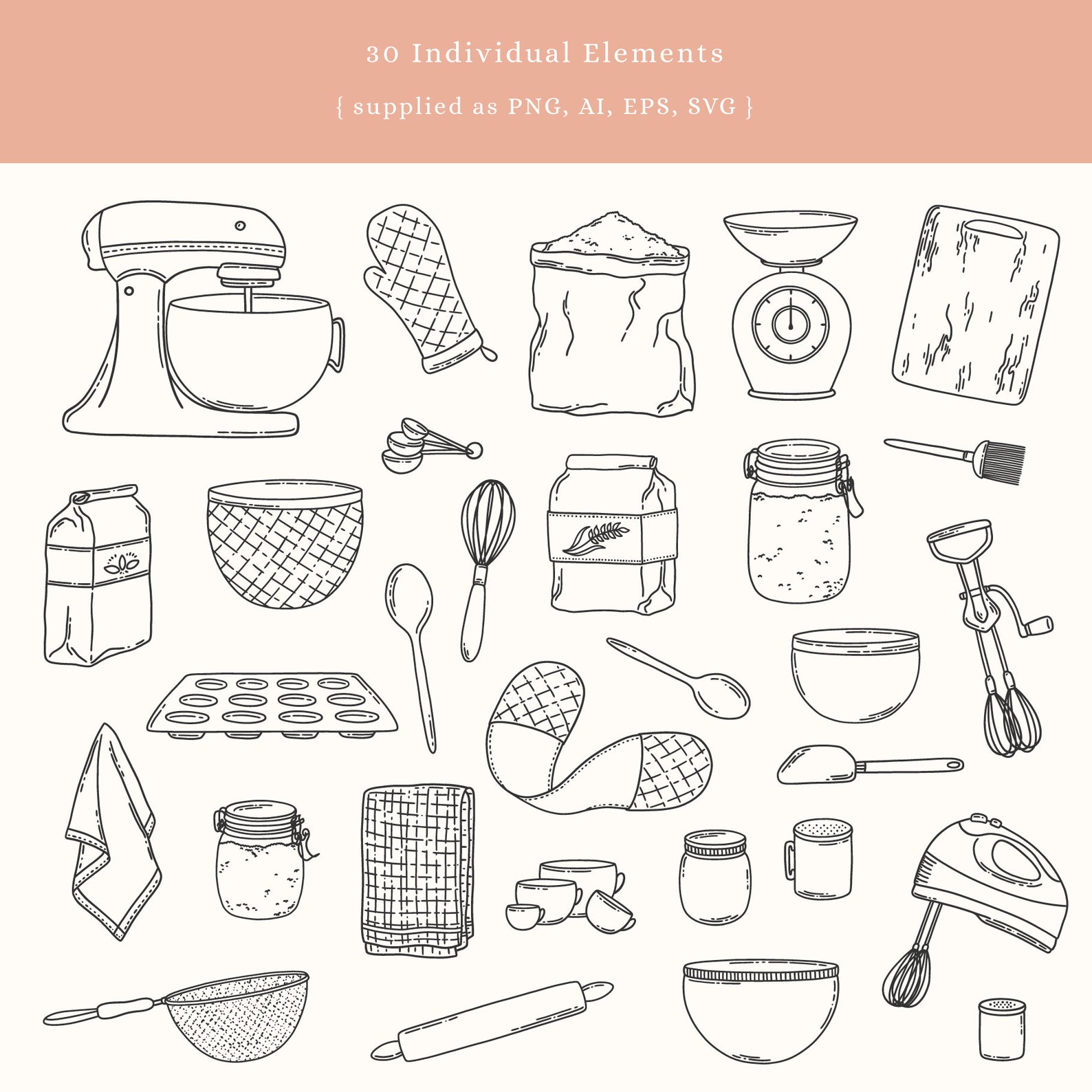 Bakery Clipart | Baking Supplies Clipart | Vector Illustrations Bundle ...
