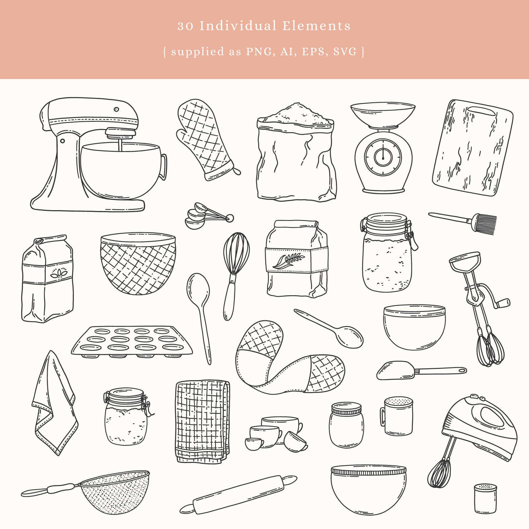 Bakery Clipart | Baking Supplies Clipart | Vector Illustrations Bundle ...