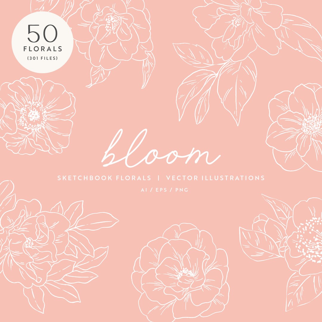 Bloom Floral Sketchbook Vector Illustrations | Clipart | SVG | PNG - Etsy