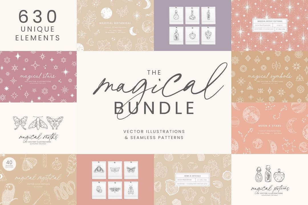 Magical Bundle - 7 in 1 - Vector Illustrations & Patterns 70% off ...
