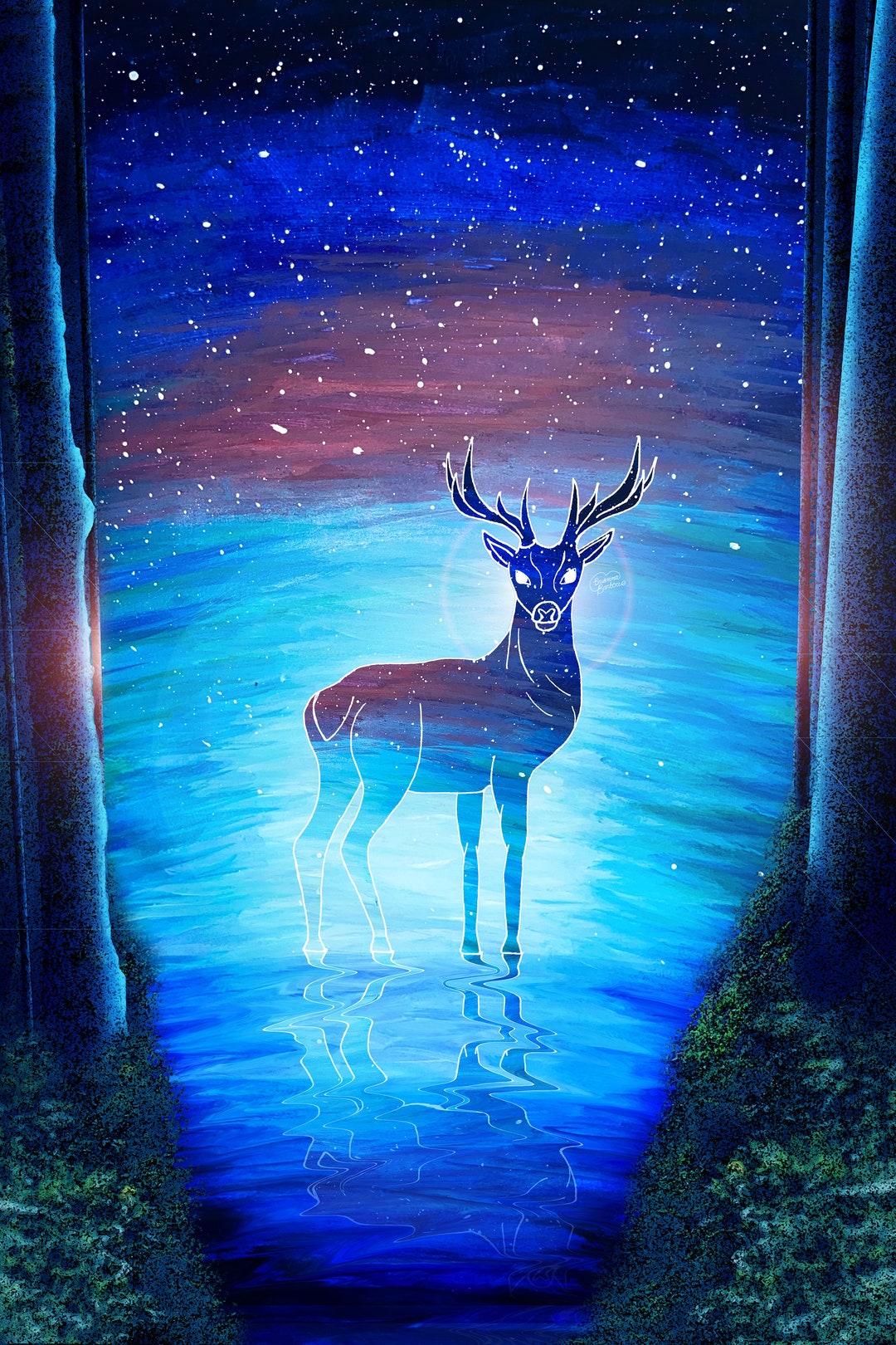Enchanted Forest Psychedelic Deer Poster - Etsy