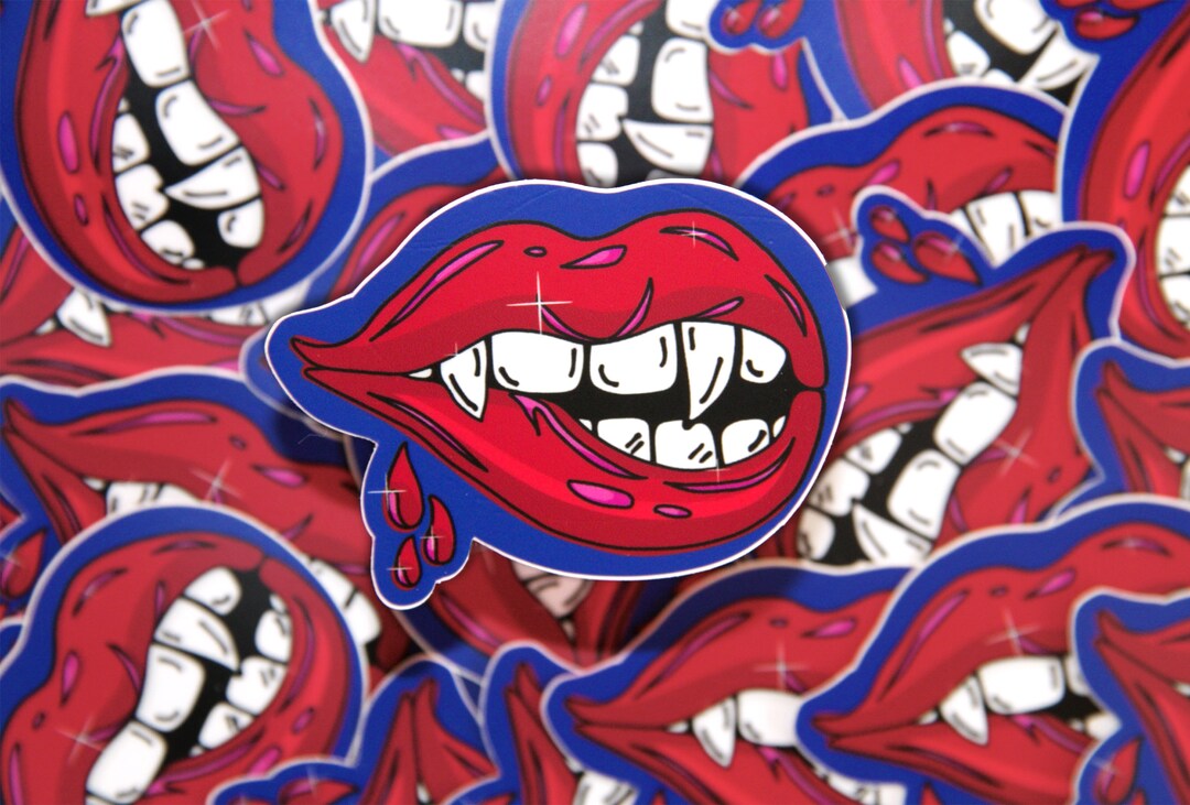 Vampire Lip Bite Sticker, Spooky Sticker, Laptop, Tablet, Phone ...