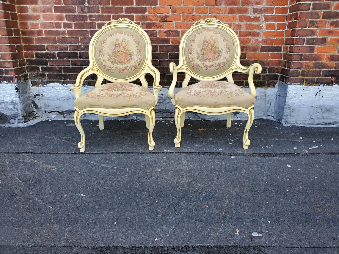 Antique Victorian Parlor Chairs Pair of Vintage French Ivory - Etsy