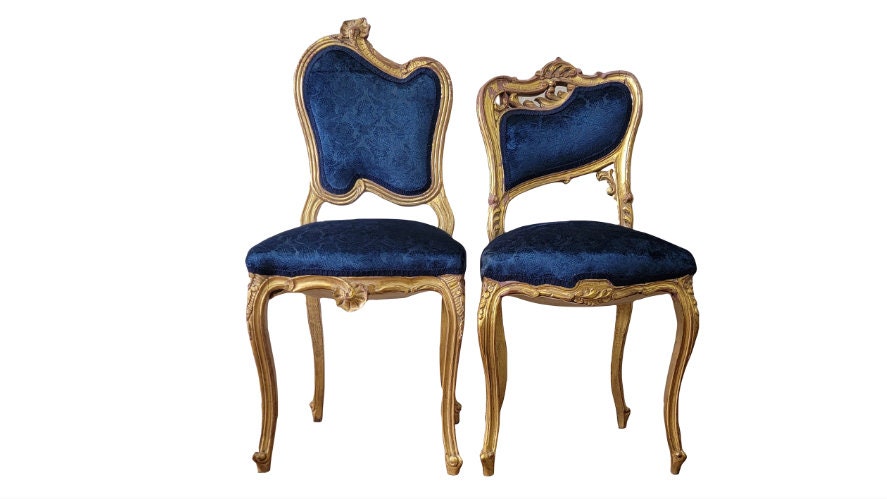 Antique Victorian Giltwood Blue Velvet Chairs Antique Gold Restored ...