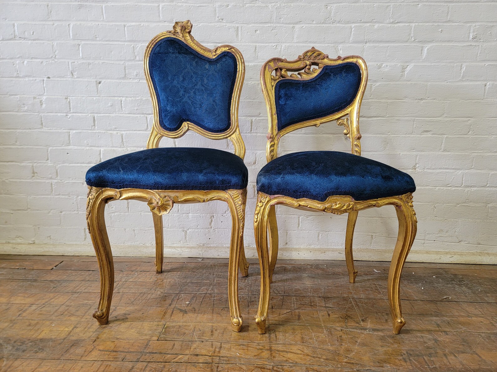Antique Victorian Giltwood Blue Velvet Chairs Antique Gold Restored ...