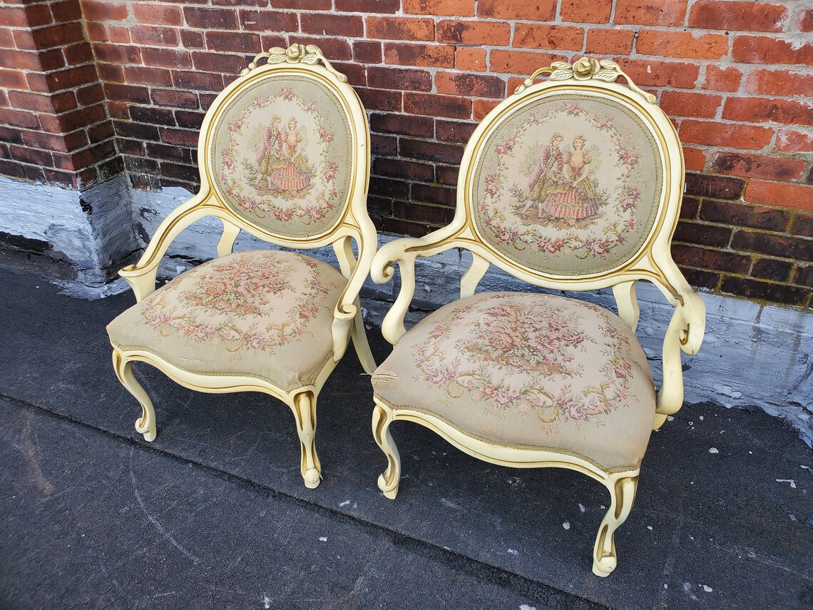 Antique Victorian Parlor Chairs Pair of Vintage French Ivory - Etsy
