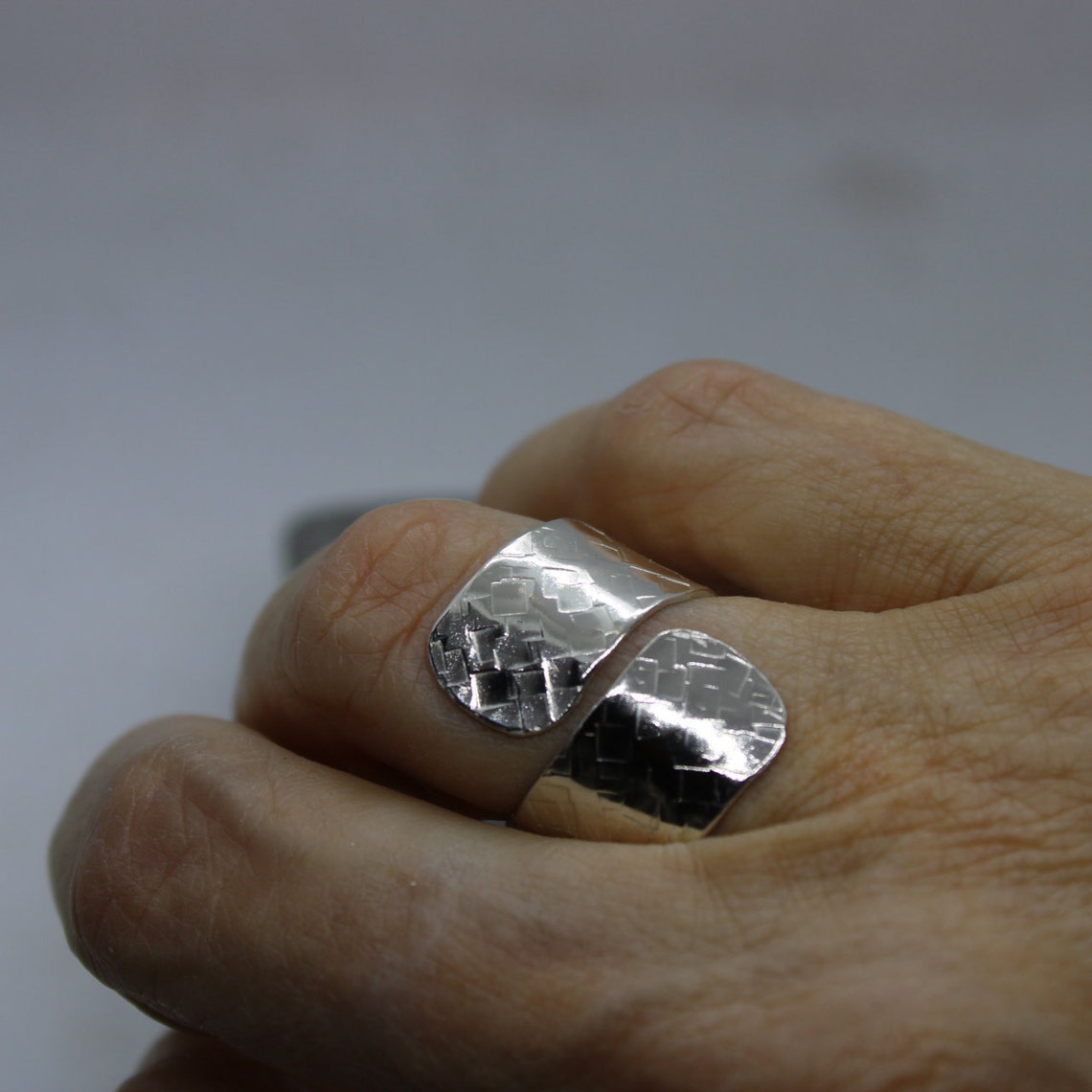 Large Chunky Sterling Silver Adjustable Wrap Ring Hammered | Etsy UK