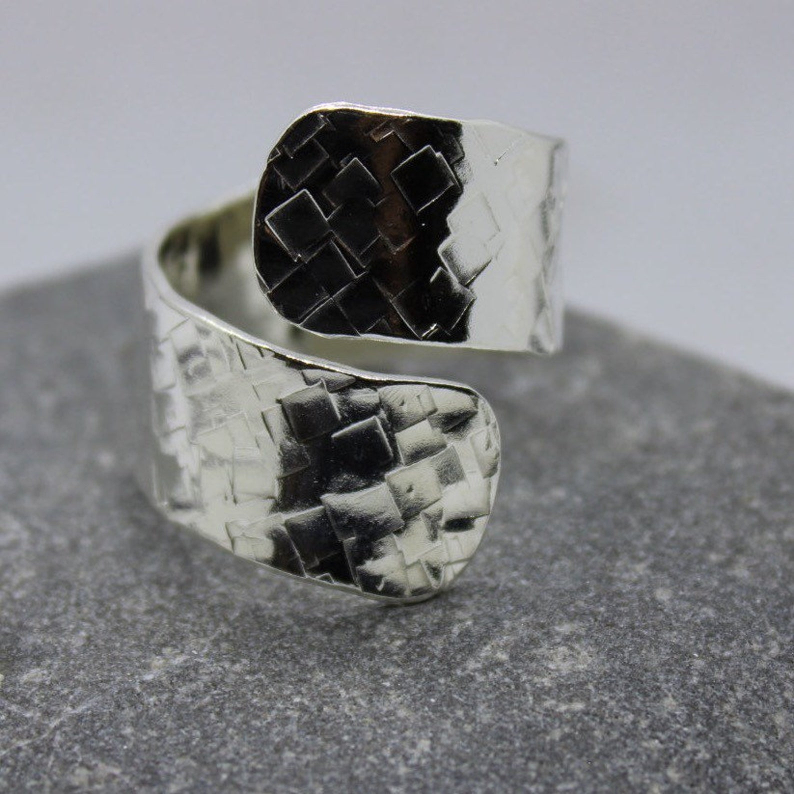 Large Chunky Sterling Silver Adjustable Wrap Ring Hammered | Etsy UK