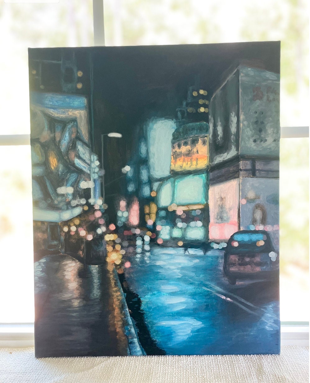 Original Nighttime Cityscape Painting on Canvas Handmade ...