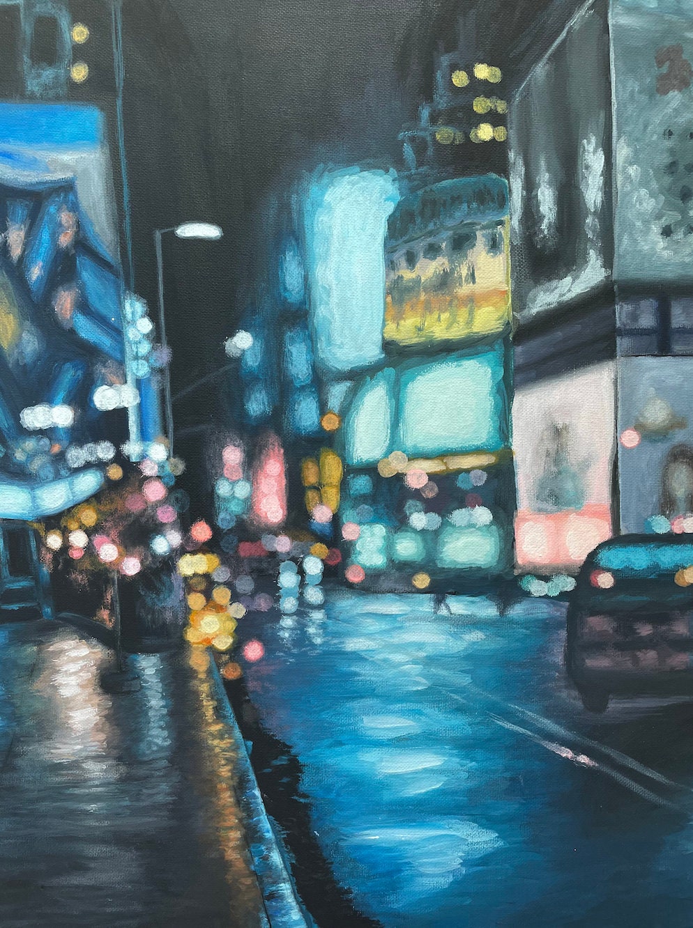 Original Nighttime Cityscape Painting on Canvas Handmade ...