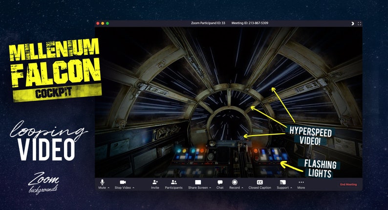 Millenium Falcon ANIMATED VIRTUAL BACKGROUND Instant Digital Download ...