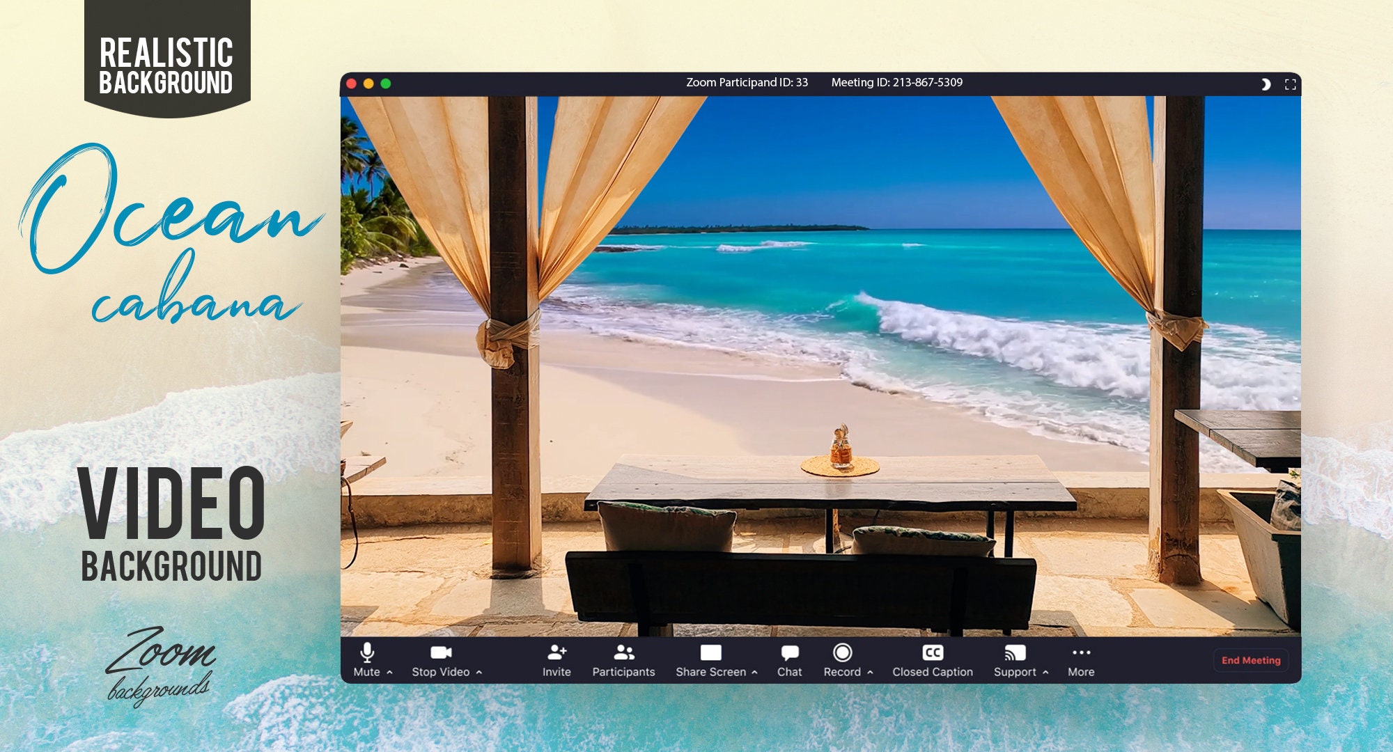 Realistic Ocean Cabana ANIMATED VIRTUAL BACKGROUND | Instant Digital ...