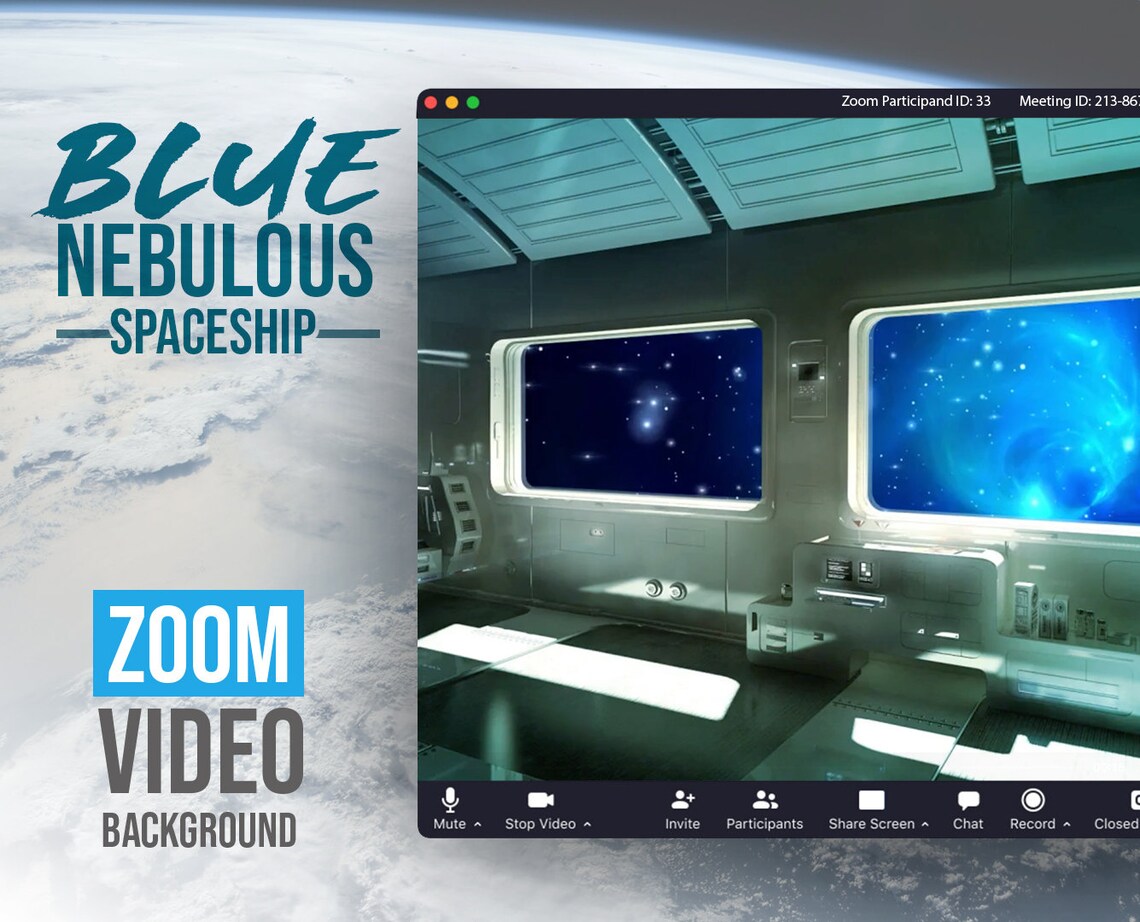 Blue Nebulous Spaceship ANIMATED VIRTUAL BACKGROUND Instant Digital ...