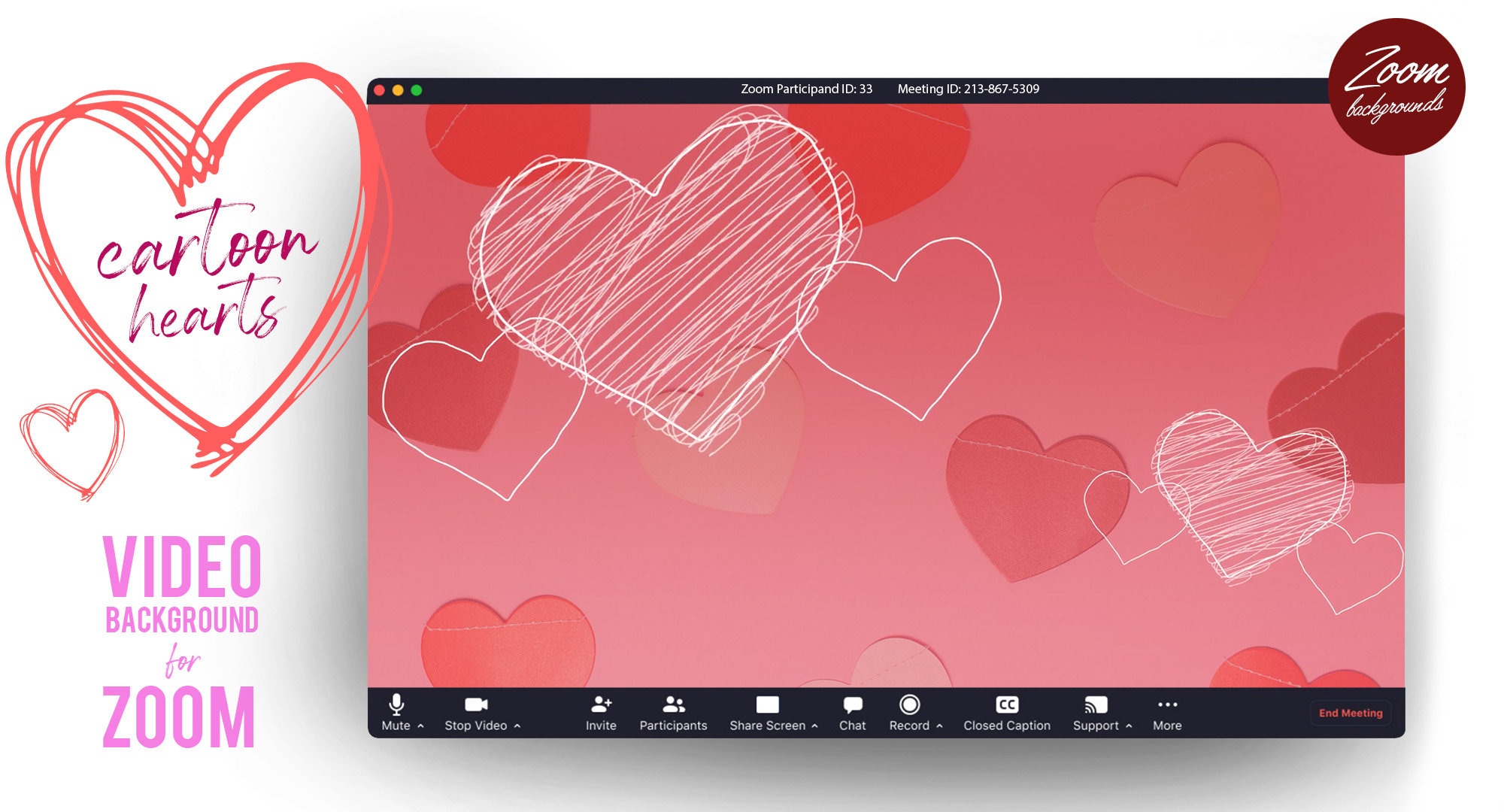 Cartoon Hearts ANIMATED VIRTUAL BACKGROUND | Instant Digital Download ...