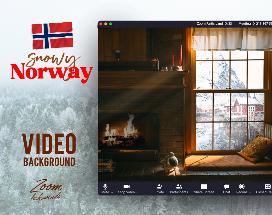 Snowy Norway Cabin ANIMATED VIRTUAL BACKGROUND Instant Digital Download ...