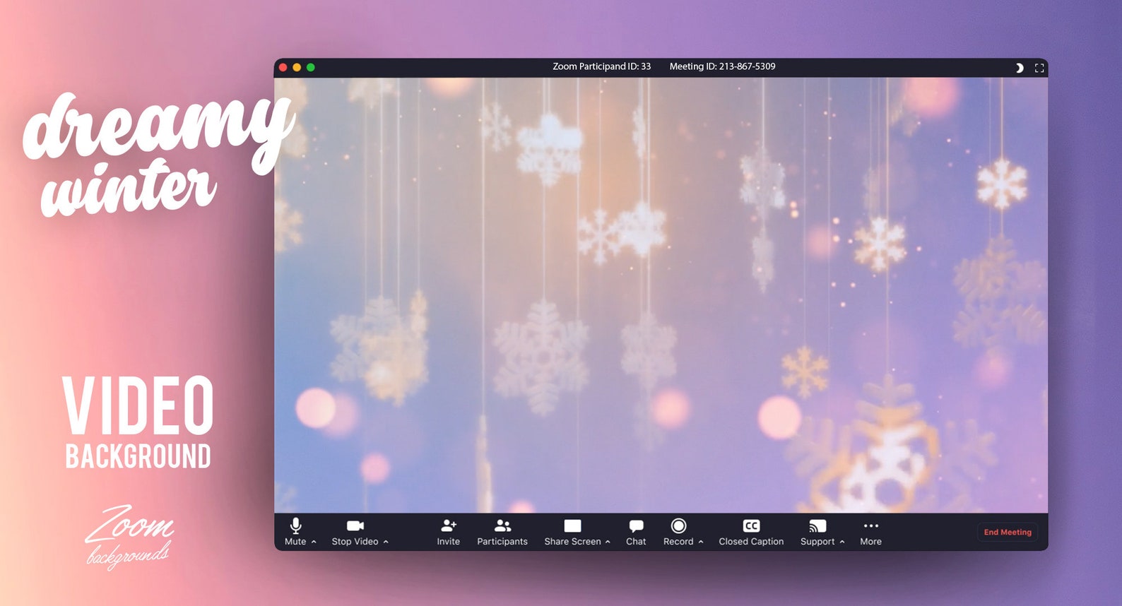 Glitter Snowflake ANIMATED VIRTUAL BACKGROUND Instant Digital Download ...