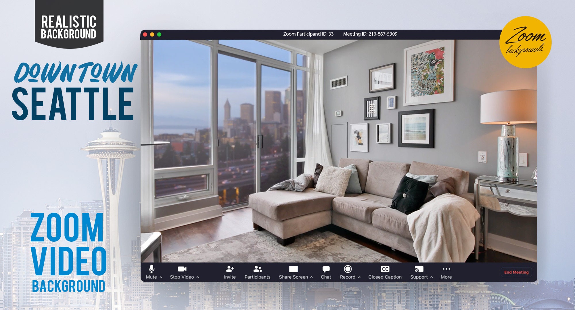 Seattle ANIMATED VIRTUAL BACKGROUND | Instant Digital Download | Video ...