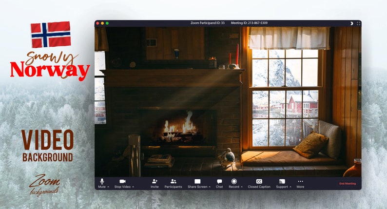 Snowy Norway Cabin ANIMATED VIRTUAL BACKGROUND Instant Digital Download ...