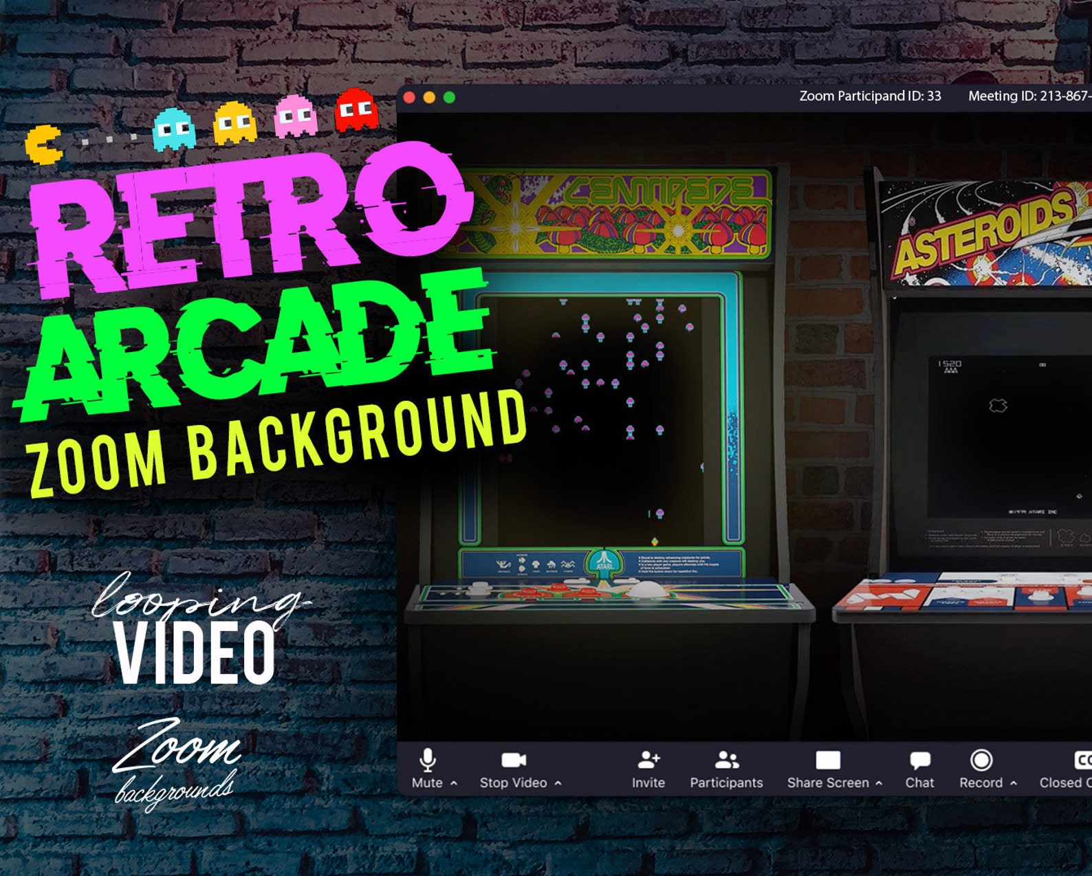 Retro Arcade! ANIMATED VIRTUAL BACKGROUND | Instant Digital Download ...