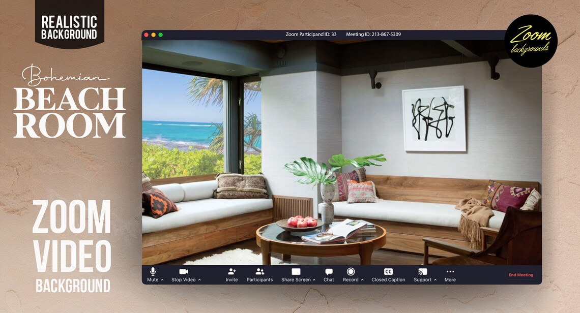 Boho Beach Room ANIMATED VIRTUAL BACKGROUND | Instant Digital Download ...