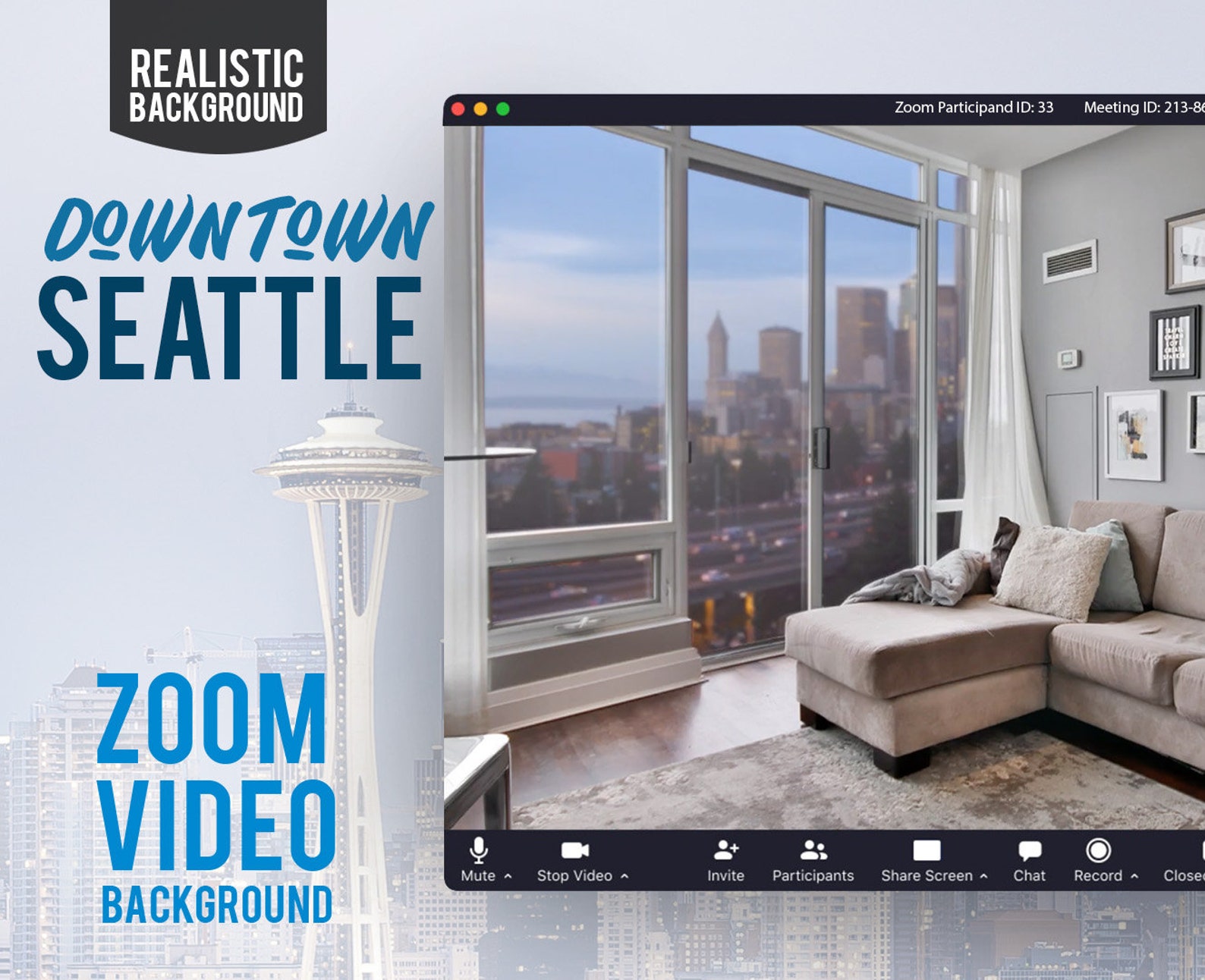 Seattle ANIMATED VIRTUAL BACKGROUND | Instant Digital Download | Video ...