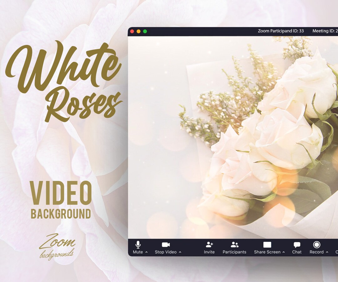 White Roses ANIMATED VIRTUAL BACKGROUND | Instant Digital Download ...